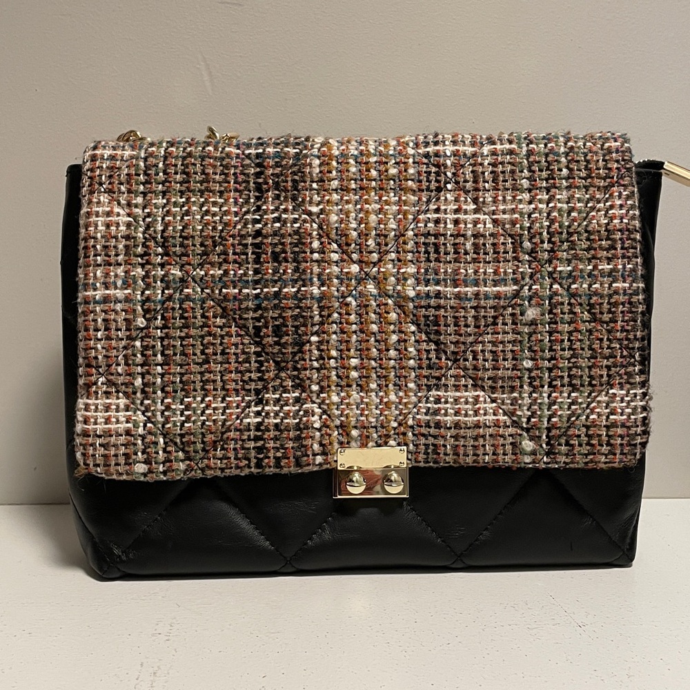 Michelle Moon Tweed & Leather Shoulder Bag NWT - Gem